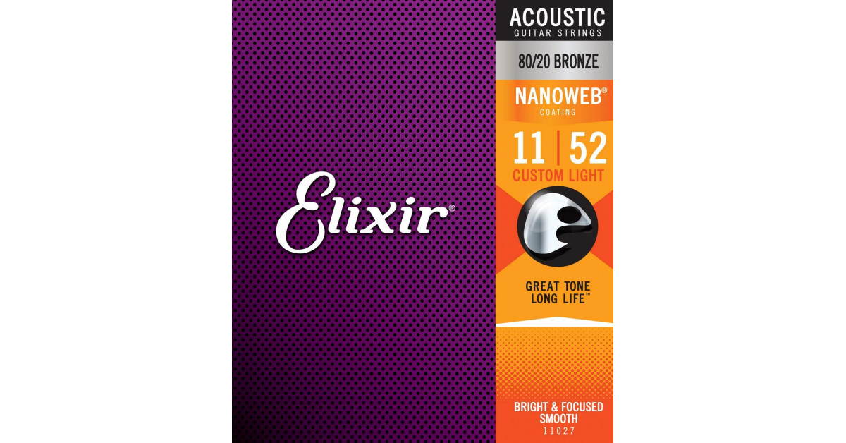 Elixir 11027 Nanoweb 80/20 Bronze Custom Light 11/52 | Gino Guitars